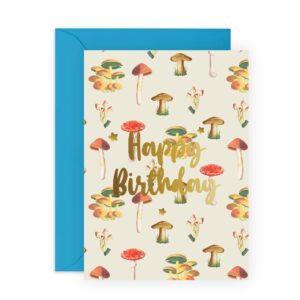 central 23 happy birthday card for men - mushrooms - birthday gifts for women - blank cards and envelopes - comes with fun sticker