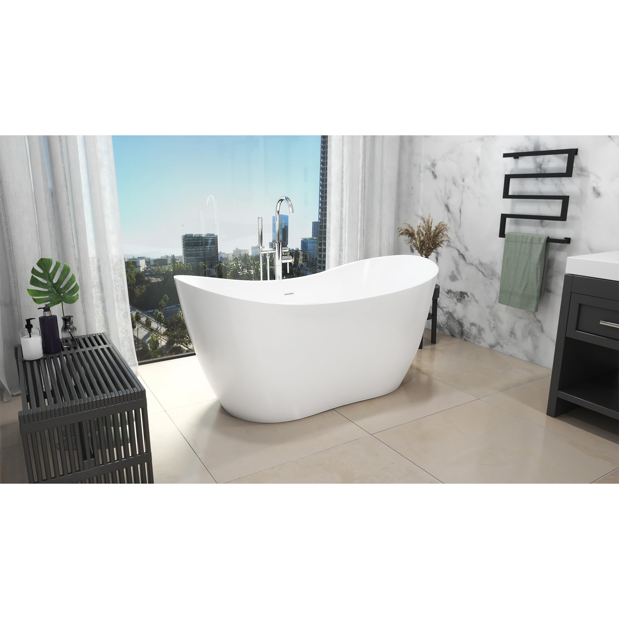 DreamLine Nile 59 in. L x 28 in. H Acrylic Freestanding Bathtub with Matte Black Finish