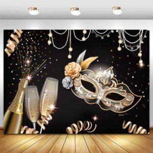 7x5ft masquerade party backdrop black and gold confetti photography banner decor champagne birthday party mask prom dance party photoshoot background