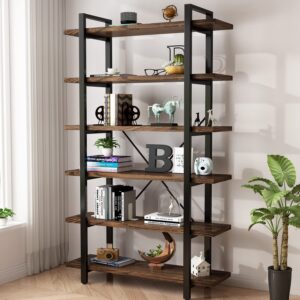 ay-aoyuan solid wood bookcase and book shelves wood and metal shelving unit 5 tier bookshelf modern rustic open bookshelf office,distressed brown (ay-02-6tier)