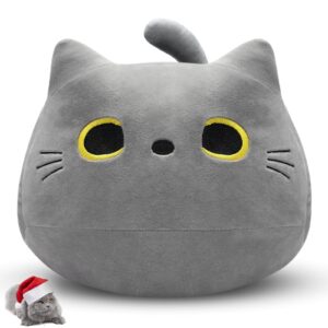 gray cat plush pillows toys, 12" kawaii gray cat stuffed animals plush toys, cute soft cat plushie gray cat pillow stuffed cat toys for birthday christmas halloween kids gifts home car decoration