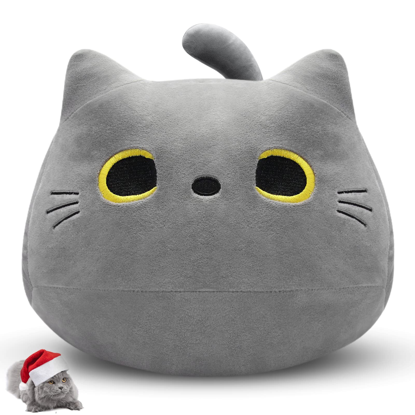 Gray Cat Plush Pillows Toys, 12" Kawaii Gray Cat Stuffed Animals Plush Toys, Cute Soft Cat Plushie Gray Cat Pillow Stuffed Cat Toys for Birthday Christmas Halloween Kids Gifts Home Car Decoration