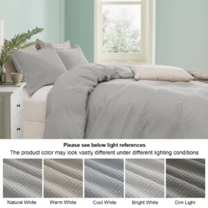 PHF Waffle Duvet Cover King Size, Ultra Soft Cotton Blend Comforter Cover Set, Comfy Breathable and Decorative Duver Cover Set with Pillow Shams Bedding Collection, 104"x90", Grey