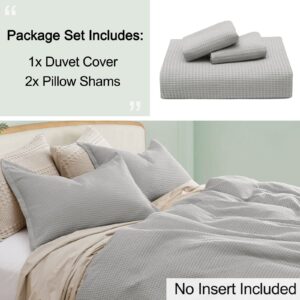 PHF Waffle Duvet Cover King Size, Ultra Soft Cotton Blend Comforter Cover Set, Comfy Breathable and Decorative Duver Cover Set with Pillow Shams Bedding Collection, 104"x90", Grey