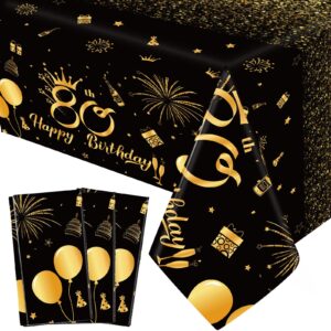 3 pack 80th birthday decorations for men 80th birthday tablecloth disposable plastic 80th birthday table cover rectangular black and gold table cloths for 80th parties decoration (80th)