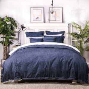 elegant life home denim dark blue duvet cover set 100% cotton washed soft bedding with button closure corner ties - california king size