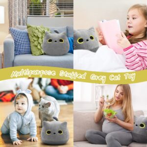 Gray Cat Plush Pillows Toys, 12" Kawaii Gray Cat Stuffed Animals Plush Toys, Cute Soft Cat Plushie Gray Cat Pillow Stuffed Cat Toys for Birthday Christmas Halloween Kids Gifts Home Car Decoration