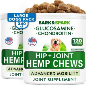 hemp chews dogs hip joint pain relief - glucosamine chondroitin hemp treats for joint health - dog joint supplement large breed & small - hemp oil pill - canine vitamin treat old dog (240ct/bacon)