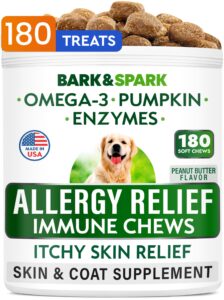 bark&spark dog allergy relief chews (180 ct) - anti-itch skin & coat supplement - omega 3 fish oil - itchy skin relief treatment pills - itching&paw licking - dry skin&hot spots -peanut immune treats