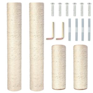 powerking natural sisal replacement scratching post, 4 pieces m8 cat scratch post refill pole parts for refurbishment, white, include screws,15.74''+15.74''+7.87''+7.87''