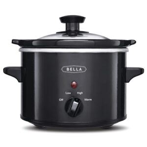 bella electric slow cooker 1.5 qt, dishwasher safe removable stoneware pot and glass lid, adjustable temperature & cool touch handles, portable mini rice cooker, baby food steamer & soup warmer, black