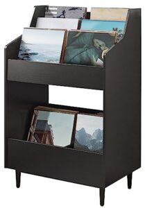 crosley furniture liam vinyl record storage stand, tiered storage shelves for records, black