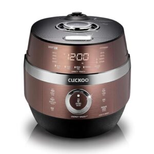 cuckoo crp-jhr0609f 6-cup (uncooked) / 12-cup (cooked) induction heating pressure rice cooker with nonstick inner pot, 16 menu options, fuzzy logic tech, 3 voice guide, auto clean (copper/black)