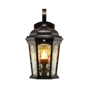 euri lighting efl-130w-md flickering flame lantern, water glass, with integrated security light (3000k), photocell and motion-sensor (dusk-to-dawn), oil rubbed bronze housing (pack of 2)