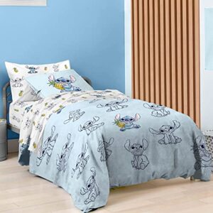 saturday park disney lilo & stitch watercolor vibes twin bed set - 5 piece 100% organic cotton bedding - gots & oeko-tex certified (disney official)