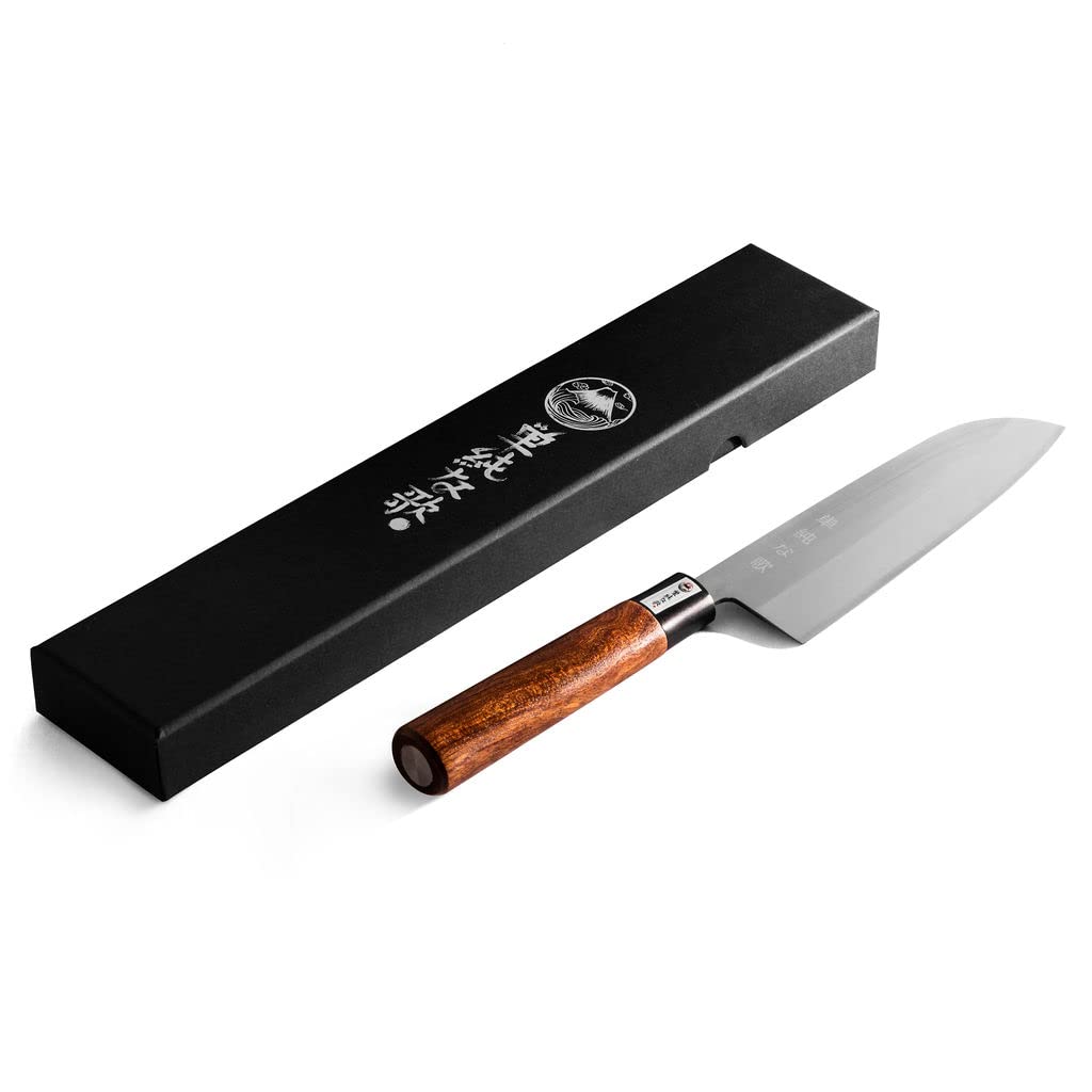 Traditional Japanese Professional Santoku Kitchen Chef Knife – Premium 7-inch High Carbon Stainless Steel Ultra Sharp Knife with High Corrosive Resistance in a Double Bevel Edge, Best Home Kitchen