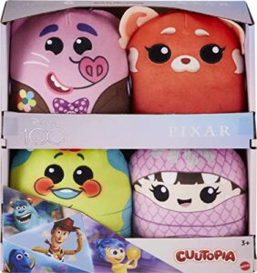 mattel disney100 pixar pals cuutopia plush toys 4-pack, collectible set of 4 soft 5-inch pillow dolls inspired by fan-favorite movie characters