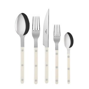 sabre paris - 5-piece flatware set - bistrot collection - knife, fork, soup spoon, teaspoon & dessert fork - stainless steel & nylon - dishwasher safe - ivory - brilliant finish