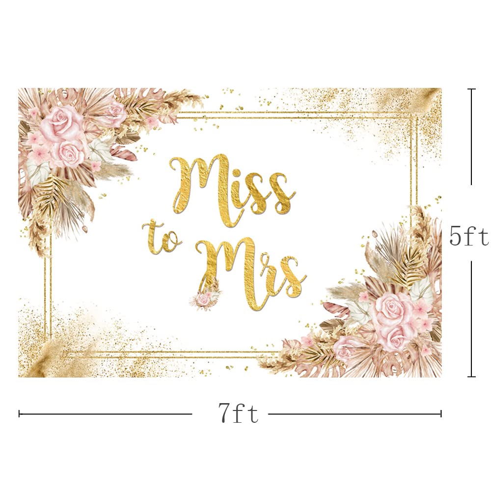 MEHOFOND Boho Miss to Mrs Backdrop Bridal Shower Chic Pink Flowers Bride to Be Engagement Photo Studio Banner Pampas Grass Photography Background Decoration Cake Table Supplies 7x5ft