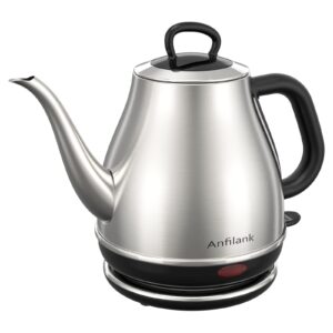 anfilank electric gooseneck kettle, 1l 1500w fast boil, 100% stainless steel bpa free pour-over coffee & tea kettle, water boiler with auto shut & boil-dry protection, silver