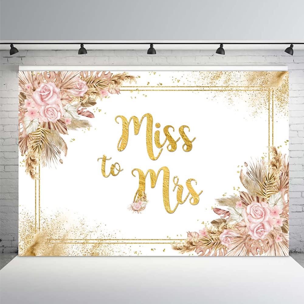 MEHOFOND Boho Miss to Mrs Backdrop Bridal Shower Chic Pink Flowers Bride to Be Engagement Photo Studio Banner Pampas Grass Photography Background Decoration Cake Table Supplies 7x5ft