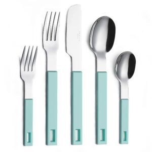 annova silverware set 20 pieces stainless steel cutlery color block handle modern style flatware - 4 x dinner knife; 4 x dinner fork; 4 x salad fork; 4 x dinner spoon; 4 x dessert spoon (turquoise)