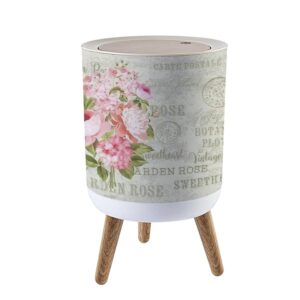 boho chic botanical floral small trash can with lid garland blooming flowers spring garden round recycle bin press top garbage can wastebasket for kitchen bathroom bedroom dorm 7l/1.8 gallon