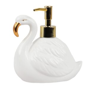 flamingo soap dispenser with pump for bathroom or kitchen sink - white swan