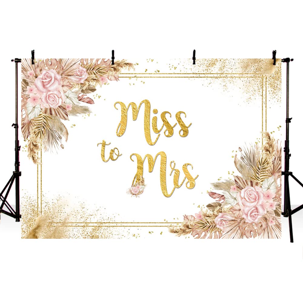 MEHOFOND Boho Miss to Mrs Backdrop Bridal Shower Chic Pink Flowers Bride to Be Engagement Photo Studio Banner Pampas Grass Photography Background Decoration Cake Table Supplies 7x5ft