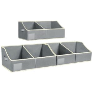 homsorout trapezoid storage bins - closet storage baskets for organizing with handle and label, fabric storage bins for closet, shelf organizer bins for clothes, books, toys, 3 pack, light grey