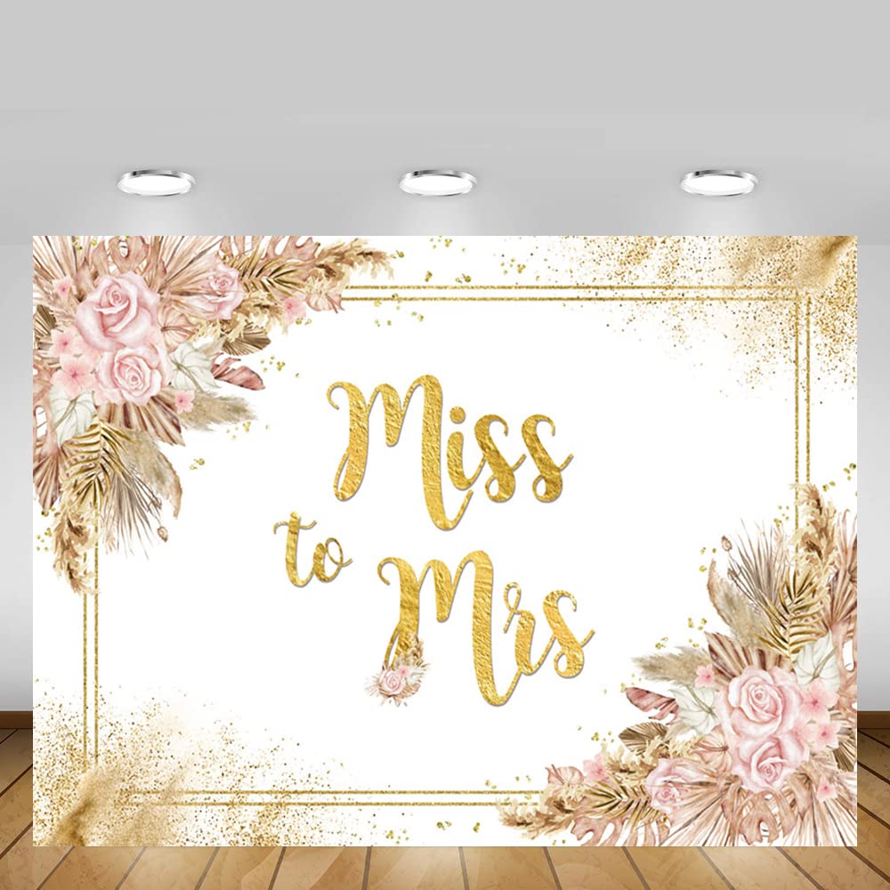 MEHOFOND Boho Miss to Mrs Backdrop Bridal Shower Chic Pink Flowers Bride to Be Engagement Photo Studio Banner Pampas Grass Photography Background Decoration Cake Table Supplies 7x5ft