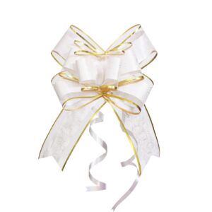 wewiluck pull bows for gift wrapping, 15 pcs large gift bow bulk for presents package, gift baskets, christmas, wedding, and party decor (white with tulle & gold line, 6 inches)