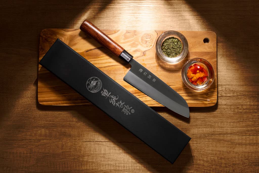 Traditional Japanese Professional Santoku Kitchen Chef Knife – Premium 7-inch High Carbon Stainless Steel Ultra Sharp Knife with High Corrosive Resistance in a Double Bevel Edge, Best Home Kitchen