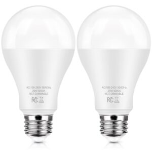 tobusa led light bulbs 150 watt equivalent, 20w super bright light bulbs, daylight white 5000k, a21 led bulbs e26 base, non-dimmable, no flicker brightest bulb for bedroom living room home, 2-pack