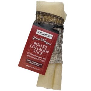 icelandic+ beef rolled collagen stick with wrapped fish 4" dog treat