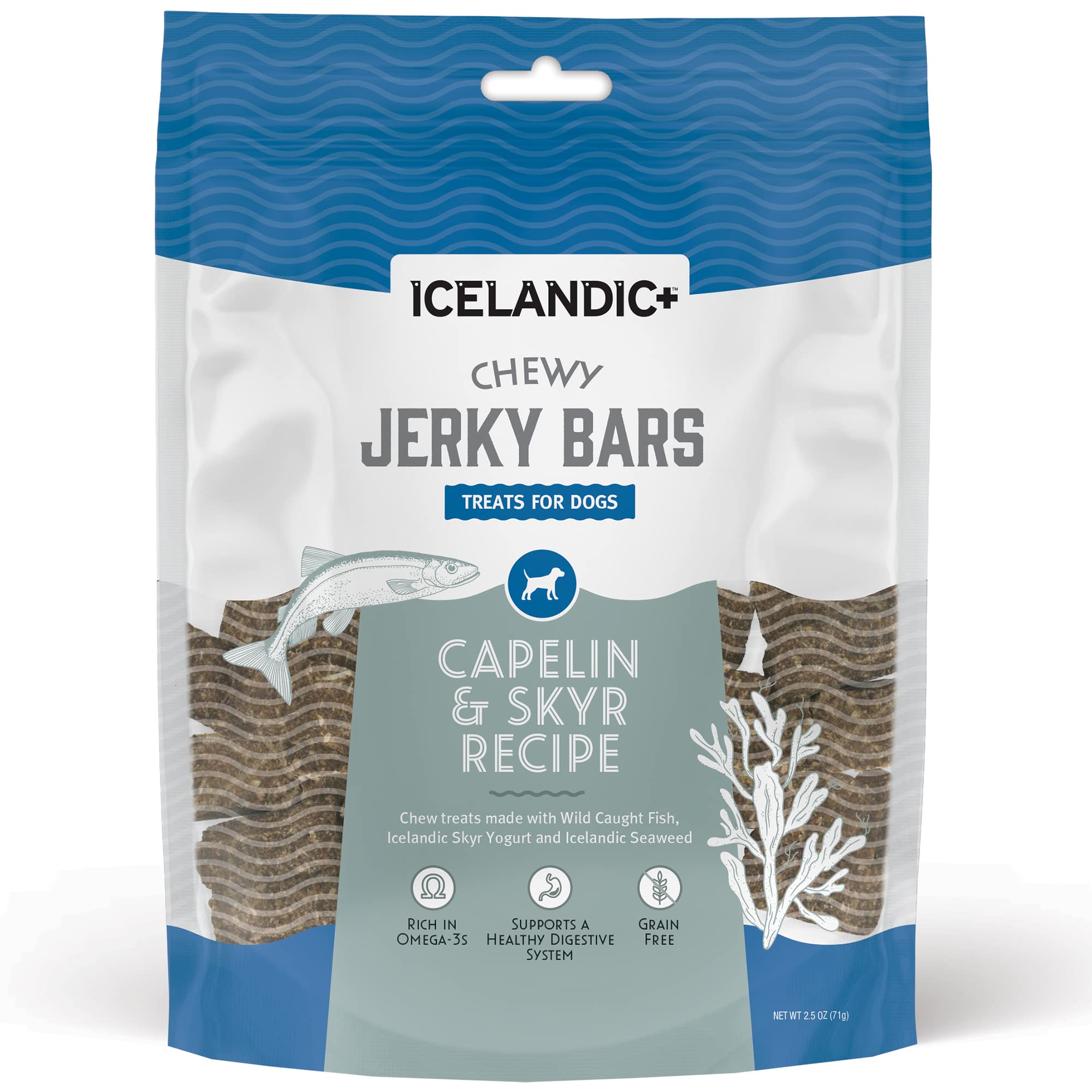 Icelandic+ Plus Chewy Jerky Bars Capelin, Skyr, & Seaweed Dog Treat 2.5-oz Bag