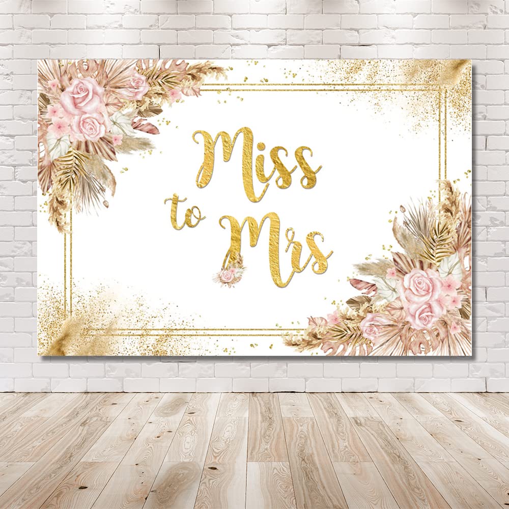 MEHOFOND Boho Miss to Mrs Backdrop Bridal Shower Chic Pink Flowers Bride to Be Engagement Photo Studio Banner Pampas Grass Photography Background Decoration Cake Table Supplies 7x5ft