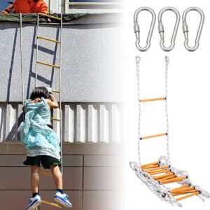 qclueu emergency fire escape ladder flame resistant safety extension rope ladder with 3 hooks, 2-3 story homes reusable compact & portable external ladder (size : 10ft/3m)