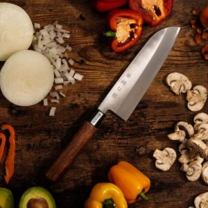 Traditional Japanese Professional Santoku Kitchen Chef Knife – Premium 7-inch High Carbon Stainless Steel Ultra Sharp Knife with High Corrosive Resistance in a Double Bevel Edge, Best Home Kitchen