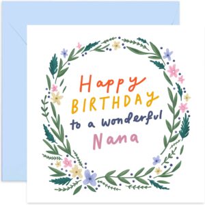 old english co. floral wreath happy birthday wonderful nana card - birthday wishes for her greeting card | for 60th, 70th, 80th, 90th | blank inside & envelope included