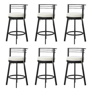 festival depot 6 pcs patio swivel chair bar stools outdoor armchair with black metal frame removable cushion for bistro bar indoor home counter garden pool (beige)