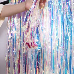 aim & ggkk 3 pack neon clear fringe curtains 3.28 ft x 6.56 ft neon clear foil backdrop tinsel curtains neon clear metalic door streamer photo booth wedding graduations birthday event party supplie