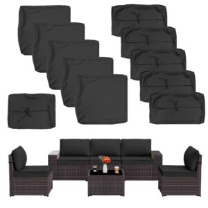 alaulm 11 pieces outdoor patio sofa cushion covers replacement for outdoor furniture wicker rattan sofas seat cushions & back cushions with zipper design durable fadeless polyester (black)