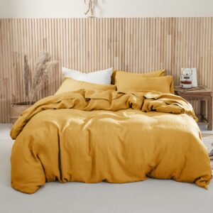 l linen world linen duvet cover set 100% stone washed french flax pure linen duvet covers cooling duvet cover queen size linen bedding set 1 linen duvet cover 2 pillowcases (yellow,queen)