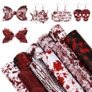 anydesign 10pcs halloween theme faux leather sheets spooky bloody printed synthetic leathers red white black scary bloodstain fabric leathers for halloween diy craft earring hair bow making, 8 x 12"