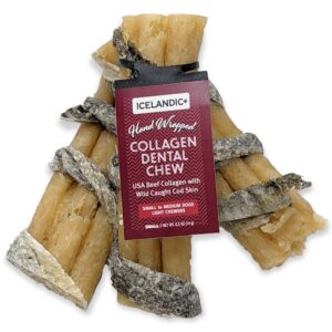 icelandic+ beef collagen dental chew stick wrapped with fish 4" dog treat