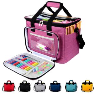 hoshin knitting bag for yarn storage, high capacity yarn totes organizer with inner divider portable for carrying project, knitting needles(up to 14”), crochet hooks, skeins of yarn (purple)