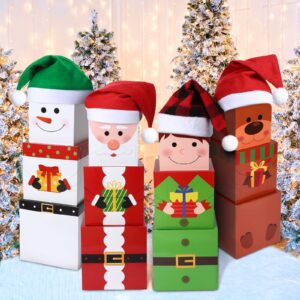 16 pieces christmas stacking boxes with hats in 4 designs stackable snowman gift box tower xmas nesting boxes decorative christmas stacking gift boxes for gift wrapping party favors to make a snowman