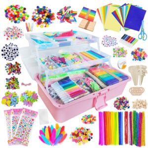 itopstar 3000 kids arts and crafts supplies for kids girls crafting supply in 3 layered plastic art box all in one kids ages 4 5 6 7 8 9 10 11 & 12 year old girls & boys crafting supply set