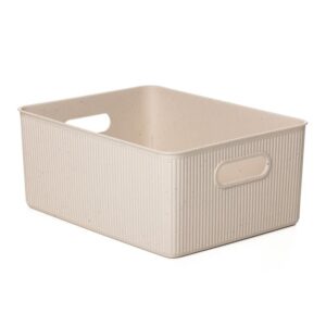 superio ribbed collection - eco-friendly decorative plastic open home storage bins organizer baskets, large (1 pack) container boxes for organizing closet shelves drawer shelf 15 liter/16 quart